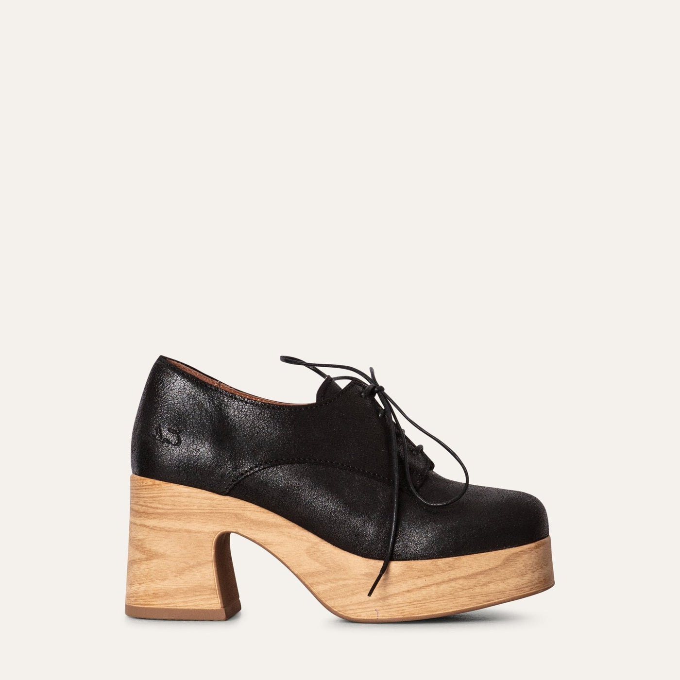 Calou Clogs | Britta Black leather lace up clog on block heel