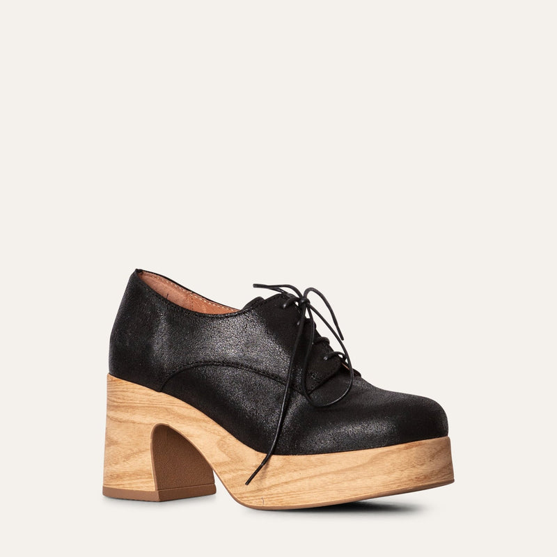 Calou Clogs | Britta Black leather lace up clog on block heel