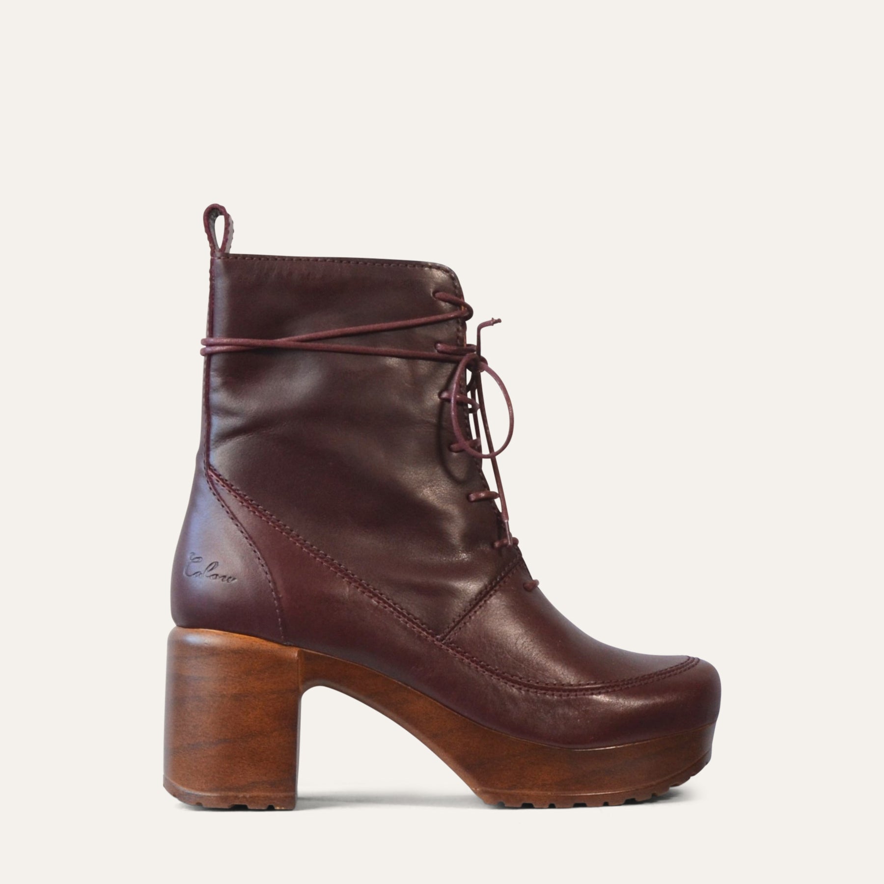 Calou Clogs | Greta Plum leather lace-up clog boot
