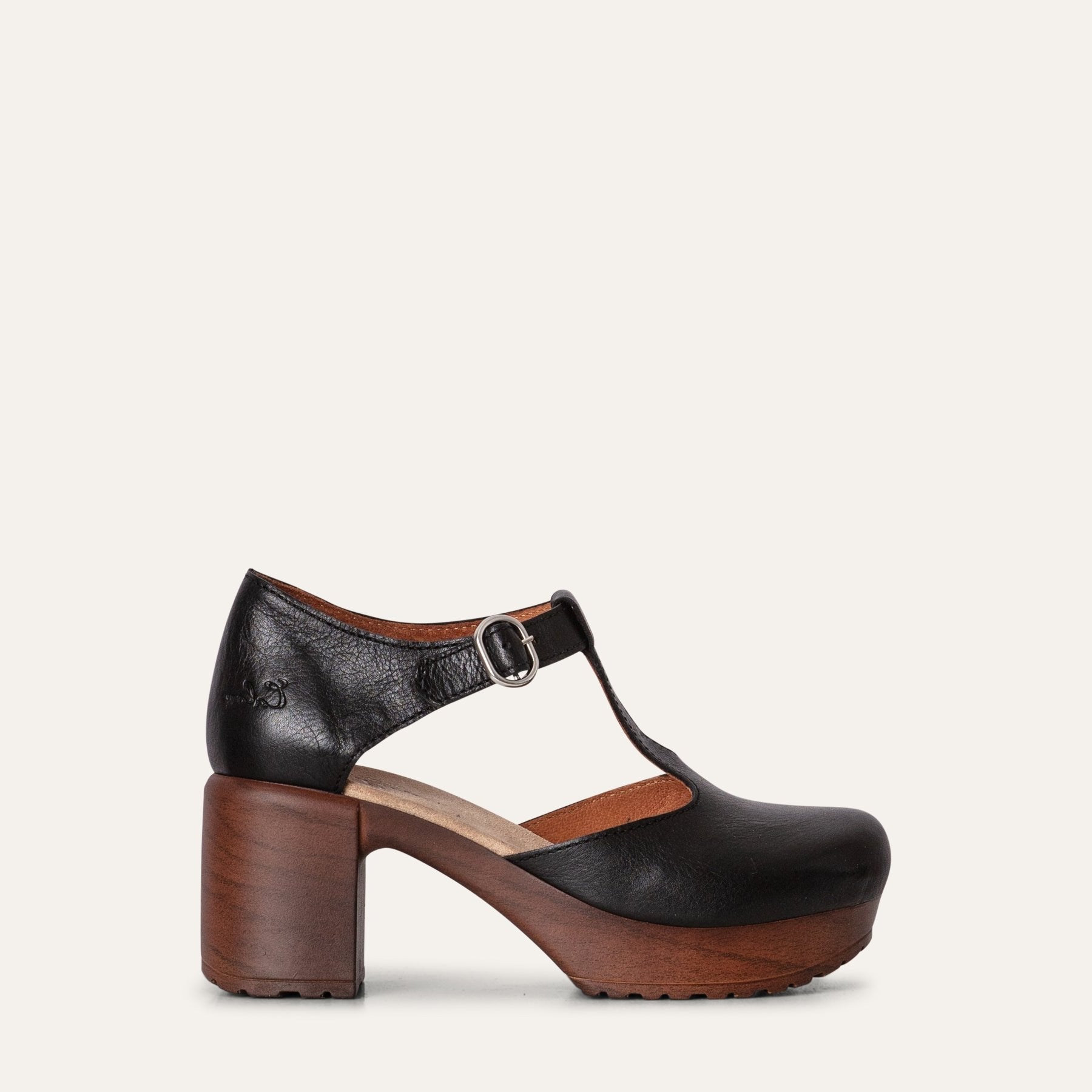 Calou Clogs | Kerstin Black leather T-strap clog
