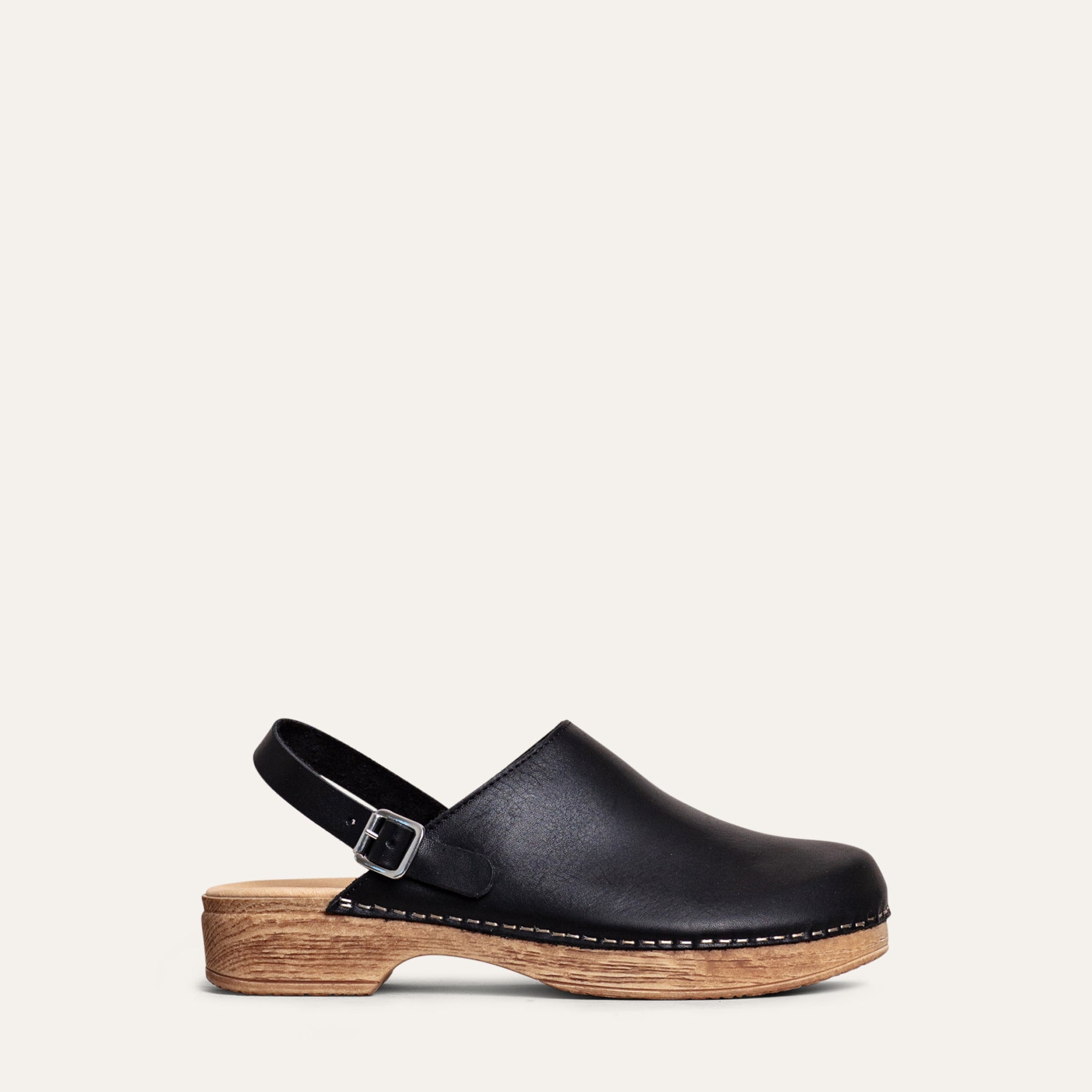 Calou Clogs | Siri Black Leather Clog Low Heel